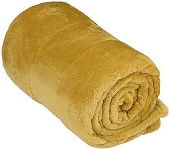 Arti Casa Fleecedecke 150 x 200 cm - Tagesdecke - Kuscheldecke - Sofa &Uuml;berwurfdecke - 1-Personen Sofadecke - Dekoration Wohnzimmer - Waschmaschinenfest - Senfge