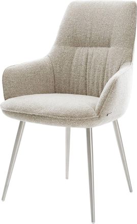 DELIFE Polsterstuhl Zelia-Flex mit Armlehnen 4-Fu&szlig; konisch Edelstahl Webstoff Soft Beige Taschenfederkern