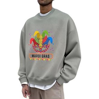 Generic Mardi Gras Sweat-shirt pour homme - Pull tendance &agrave; col rond amusant et d&eacute;contract&eacute; avec imprim&eacute; graphique pour f&ecirc;tes de fin dann&eacute;e, gris clair, 3XL