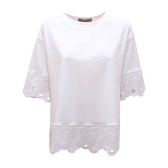 D.exterior Femme, Blouses et Chemises, Blanc, Taille: 36 FR San Gallo Pois Ricamo T-Shirt