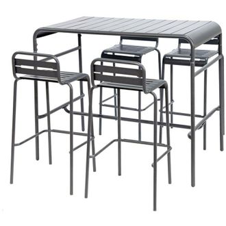 Sweeek Outdoor-Bartisch + 4 Barhocker mit Lehne aus Stahl