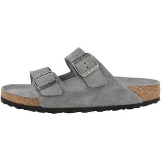 Birkenstock Sandales unisexes Arizona SFB en daim &agrave; semelle souple normale, gris, 45 EU