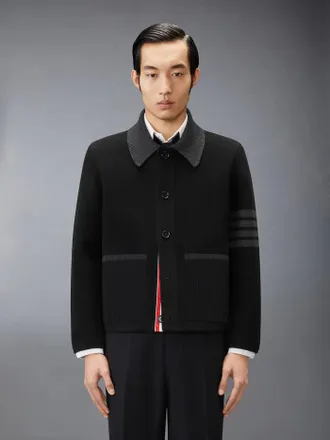 Thom Browne Mens Polo Collar Work Jacket Black