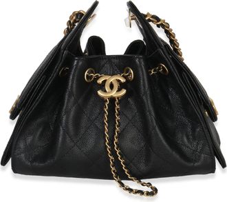 Chanel Black Quilted Caviar Mini Chanel 25 Hobo 26P