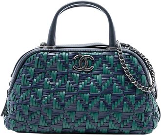 Chanel Hobo Bags - CC Woven Calfskin Bowling Bag - Gr. unisize - in Blau - f&uuml;r Damen