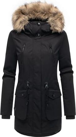 Ragwear Parka dhiver chaude pour femme avec capuche et fourrure synthétique (amovible) Ellsa B YOUMODO XS à 3XL, Noir, 3XL