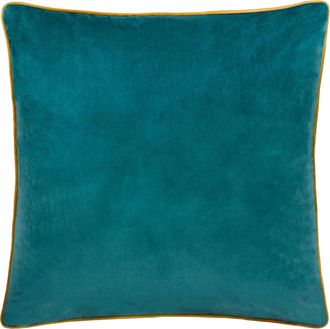 furn. Meridian Kissen mit Polyesterf&uuml;llung - luxuri&ouml;ses dekoratives Samtkissen mit Kontrastpaspelierung (Blaugr&uuml;n/Ocker - 55x55cm)