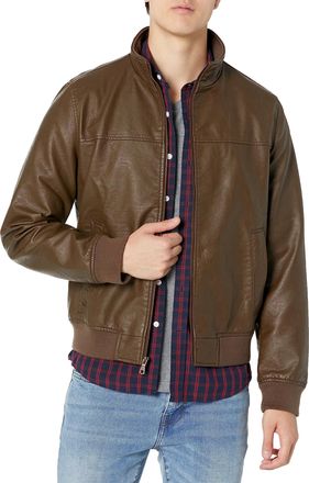 Tommy Hilfiger Herren Mens Smooth Lamb Touch Faux Leather Unfilled Windbreaker Bomber Jacket Kunstlederjacken, Earth, M