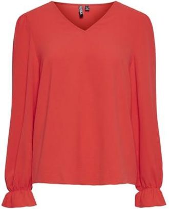 Pieces Pctiffany LS Haut col en V Noos BC Chemisier &agrave; Manches Longues, Bittersweet, L Femme