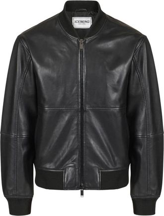 Iceberg Homme, Vestes, Noir, Taille: M Veste en cuir avec broderie de dinosaure