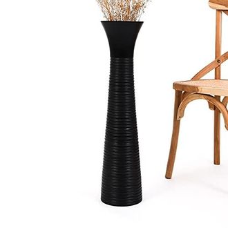 Leewadee Leewadee Grand Vase A Poser Au Sol pour Branches D&eacute;coratives De Pampa, Vase en Bois De Manguier, 65 cm, Nero