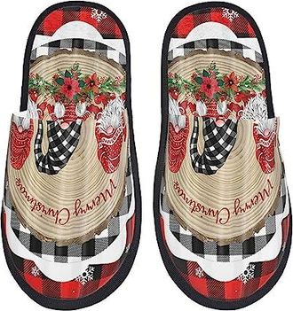 Generic Hiver Pantoufles Gnomes De No&euml;l Rouges Et Noirs En Forme De Buffle Chaud Pantoufles De Maison Cozy Chaussons Invit&eacute;s Pour Int&eacute;rieur Femmes H&ocirc;tel M