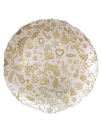 Brandani Brandani Weihnachten Teller, Wei&szlig;, Gold, Spiegel-Satin, Mittelgro&szlig;, 1 St&uuml;ck