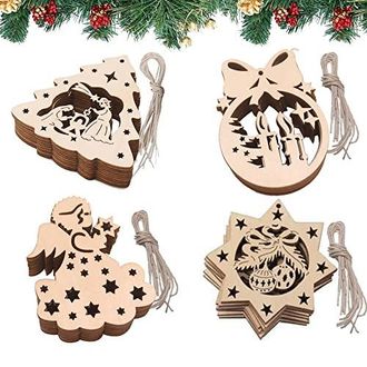 Mohito Bois Arbre de No&euml;l Ornements - 40pcs D&eacute;coration Sapin en Bois, Pendentifs avec Corde Pour No&euml;l