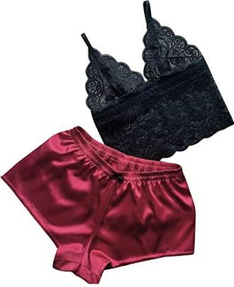 Generic Sous-v&ecirc;tement pour femme avec un ensemble de bas ceinture soutien-gorge sous-v&ecirc;tements femme lingerie avec porte-jarretelles, rouge, 3XL