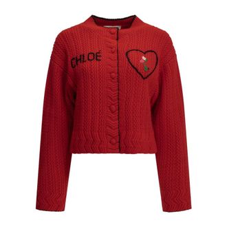 Chlo&eacute; Cardigan Coeur Brod&eacute; - Femme - Pulls - Rouge - Taille: 40 FR