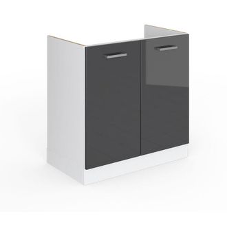 Vicco Meuble bas sous-évier R-Line, Anthracite Haute brillance, 80 cm sans plan de travail Vicco