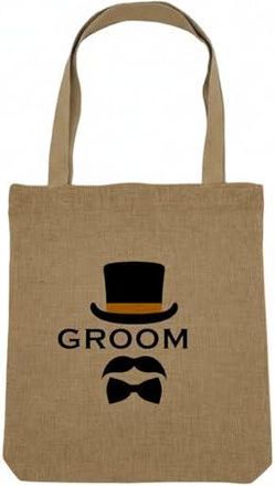 Fabulous Sac Shopping Tote Bag Aspect Lin - Groom Wedding Gentleman Tuxedo - Sac de Courses Toile Epaisse 360g Beige Naturel Cabas Port&eacute; Epaule Solide Imprim&eacute; 