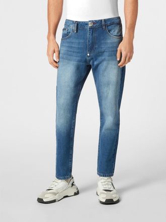 Philipp Plein Jean slim Detroit en denim de coton &agrave; taille mi-haute