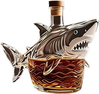 Generic Hai Whiskey Karaffe aus Glas - Stilvoller Whiskey Dekanter, Whiskey Flasche, Whisky Tierflaschen, Schnapsspender, Weindekanter, für Whisky-Liebhaber, 