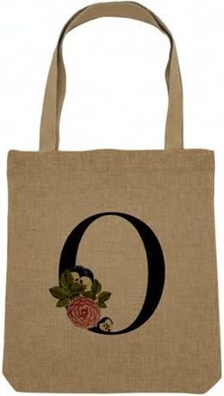 Fabulous Sac Shopping Tote Bag Aspect Lin - O Oph&eacute;lie Olivia Oriane Lettre Alphabet Pr&eacute;nom Fleurs - Sac de Courses Toile Epaisse 360g Beige Naturel Cabas Port&eacute;