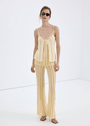 Mango Top maille d&eacute;tails ajour&eacute;s jaune pastel - Femme - S - MANGO