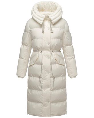 Navahoo Damen Langer Wintermantel warmer Steppmantel aus einem angesagten Materialmix und gro&szlig;er Kapuze Knusperherz 14 Offwhite Gr. XL