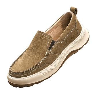 Generic Mocassins d&eacute;contract&eacute;s en cuir v&eacute;ritable pour homme - Antid&eacute;rapants et l&eacute;gers - Pour la marche et la conduite, kaki, 40 2/3 EU