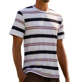 Generic T-shirt pour homme avec imprim&eacute; ray&eacute; tendance et manches courtes pour homme, Blanc., XXL
