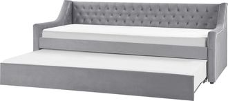 Beliani Platzsparendes Tagesbett Samtstoff grau 90 x 200 cm mit Lattenrost Montargis
