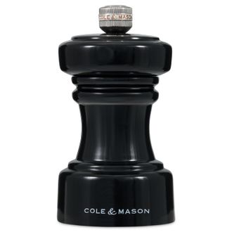 Cole & Mason Hoxton Salzm&uuml;hle, schwarz gl&auml;nzend, nicht korrodierender Keramikmechanismus, kompakte Salzm&uuml;hle mit verstellbarem Mahlwerk, Buchenholz, 104 mm, Gew&uuml;rz