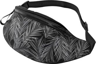 Generic Feuilles De Palmier Tropicales Noires Sac Banane Unisexe Sac &Agrave; Bandouli&egrave;re L&eacute;ger Fanny Pack Pour Sorties Camping Cyclisme 14X35Cm