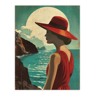 Artery8 Elegant Woman Italian Coast Travel Vintage Style Living Room Large Wall Art Poster Print Thick Paper 18X24 Inch