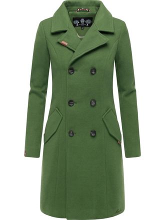 Marikoo Damen Mantel in Wollmantel-Optik langer Trenchcoat mit Reversekragen Nanakoo Pine Olive Gr. S