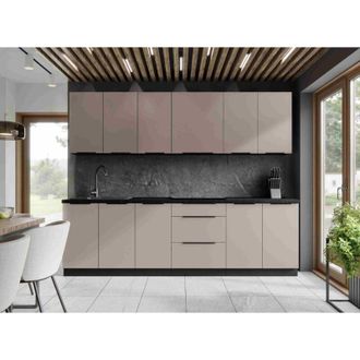 Furnix Kuchenmöbel-Set Lynette Einbau-Küche 260 cm Küchenzeile unten/oben Kaschmir - Furnix