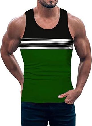 Generic D&eacute;bardeur de sport ray&eacute; pour homme - Haut de plage d&eacute;contract&eacute; - &Eacute;l&eacute;gant - Sans manches - D&eacute;bardeur ample - Col en V, vert militaire, XXL
