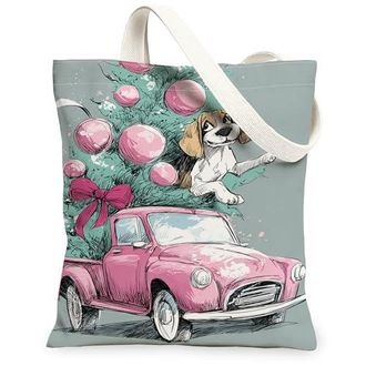 Generic Sacs fourre-tout en toile motif chien de No&euml;l, sacs d&eacute;picerie r&eacute;utilisables, r&eacute;tro, l&eacute;gers, lavables, gris, 13x15 Inch