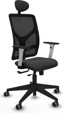 Piqueras y Crespo Programmierstuhl mit wei&szlig;en und schwarzen Armlehnen, h&ouml;henverstellbarer Lendenwirbelst&uuml;tze und festem Kopfteil, ausgestattet mit Syncro/Traslack. Schw