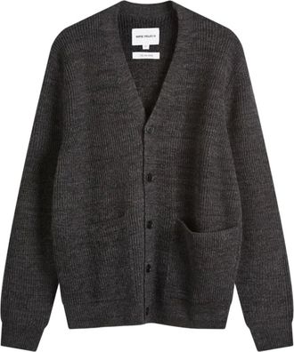 Norse Projects Homme, Pulls, Gris, Taille: M Loki Wool Cotton Rib Cardigan