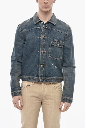 Palm Angels Denim Jacket CURVED LOGO With Vintage Wash Palm Angels