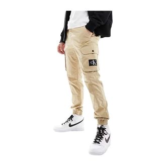 Calvin Klein Homme, Pantalons, Beige, Taille: S Cargo toile stretch logo patch&eacute;