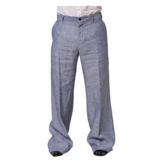 Dolce & Gabbana Homme, Pantalons, Bleu, Taille: M Pantalon de ville droit en lin