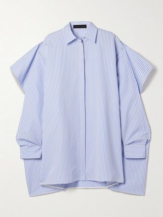 Proenza Schouler Isla Mini-hemdblusenkleid Aus Gestreifter Popeline Aus Einer Baumwoll-seidenmischung Mit Cape-effekt - Blau
