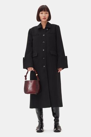 Ganni Manteau Black Bonded Crepe Taille 34 Polyestere Recycl&eacute;