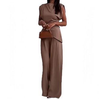 Generic Ensemble &eacute;l&eacute;gant deux pi&egrave;ces pour femme, tenue de voyage pour femme, d&eacute;bardeur et pantalon &agrave; jambes larges, tenues formelles d&eacute;contract&eacute;es et conforta