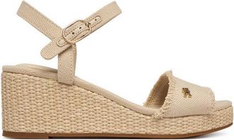 Tommy Hilfiger Sandalen Mid Woven Wedge Espad Fringe FW0FW09470 Beige
