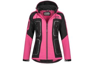 Arctic Seven Softshelljacke Damen - Outdoorjacke wasserabweisend mit Kapuze Fleecegef&uuml;tterte Jacke mit vielen Taschen und Rei&szlig;verschluss