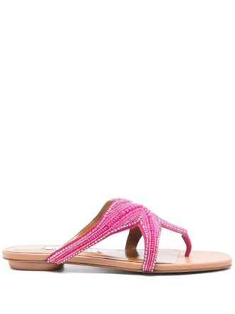 Aquazzura Sandalen - Bead-Embellished Fuchsia Pink Flat Sandals - Gr. 37 (EU) - in Rosa - f&uuml;r Damen
