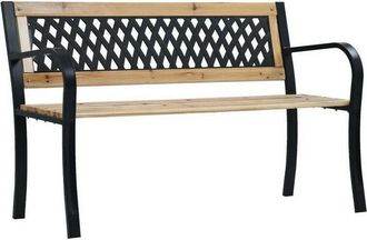 Les Tendances Banc de jardin bois massif clair et m&eacute;tal noir Delta 120cm