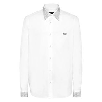 Philipp Plein Sugar Daddy Cut LS Strass - - Shirts - Herren - Wei&szlig; - 3XL